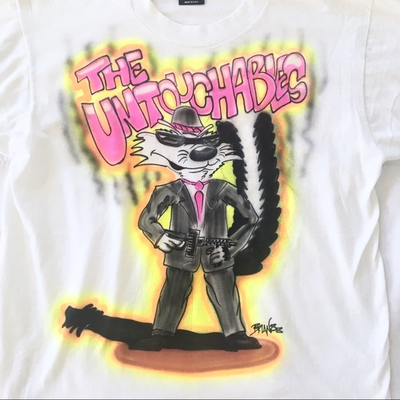 Vintage | Tops | 8s Vtg Airbrush Tee Mob Skunk Machine Gun | Poshmark